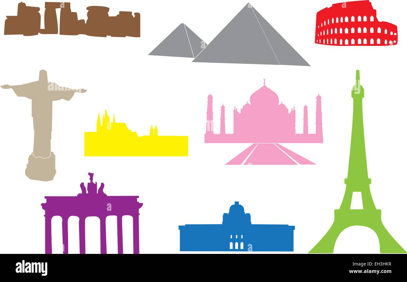 Vector outline of top world monuments landmark Stock Vector Image & Art ...