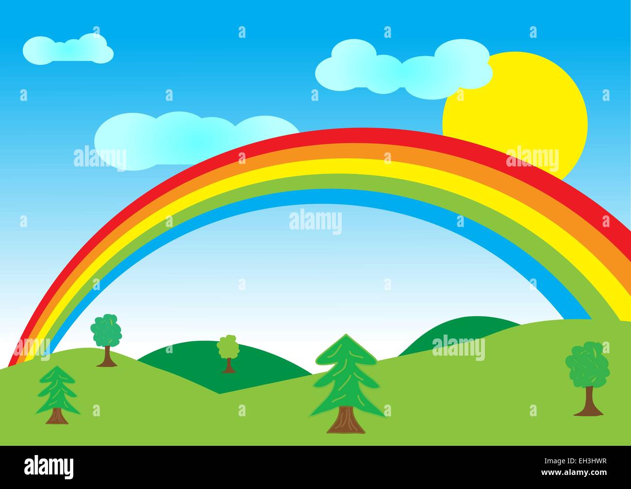 Summer landscape with rainbow and sun Stock Vector Image & Art - Alamy
