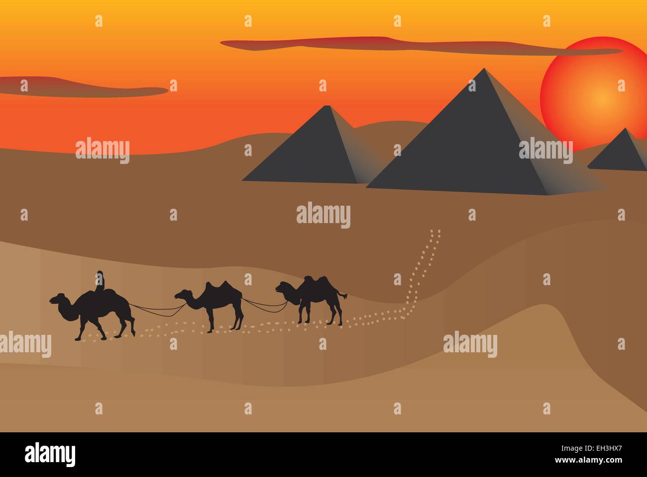Silhouette camel pyramid sunset giza hi-res stock photography and ...