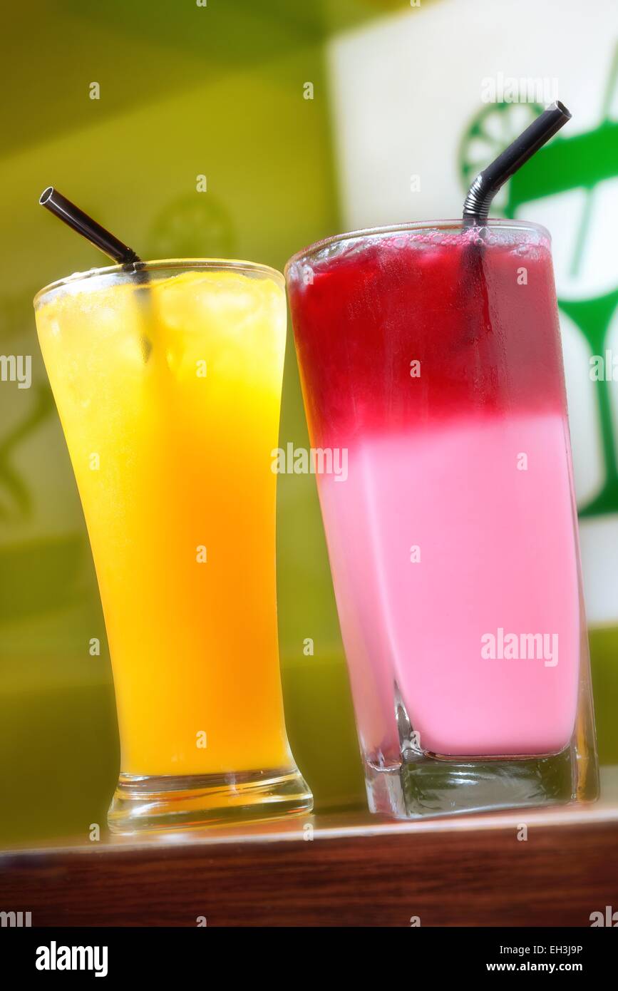 Fruit juice display with nice background Stock Photo - Alamy