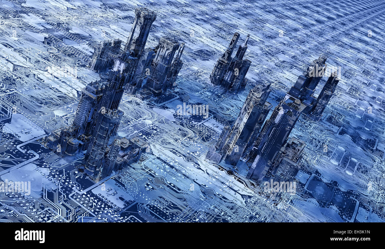 illustration concept of Circuits city and computer equipment Stock ...