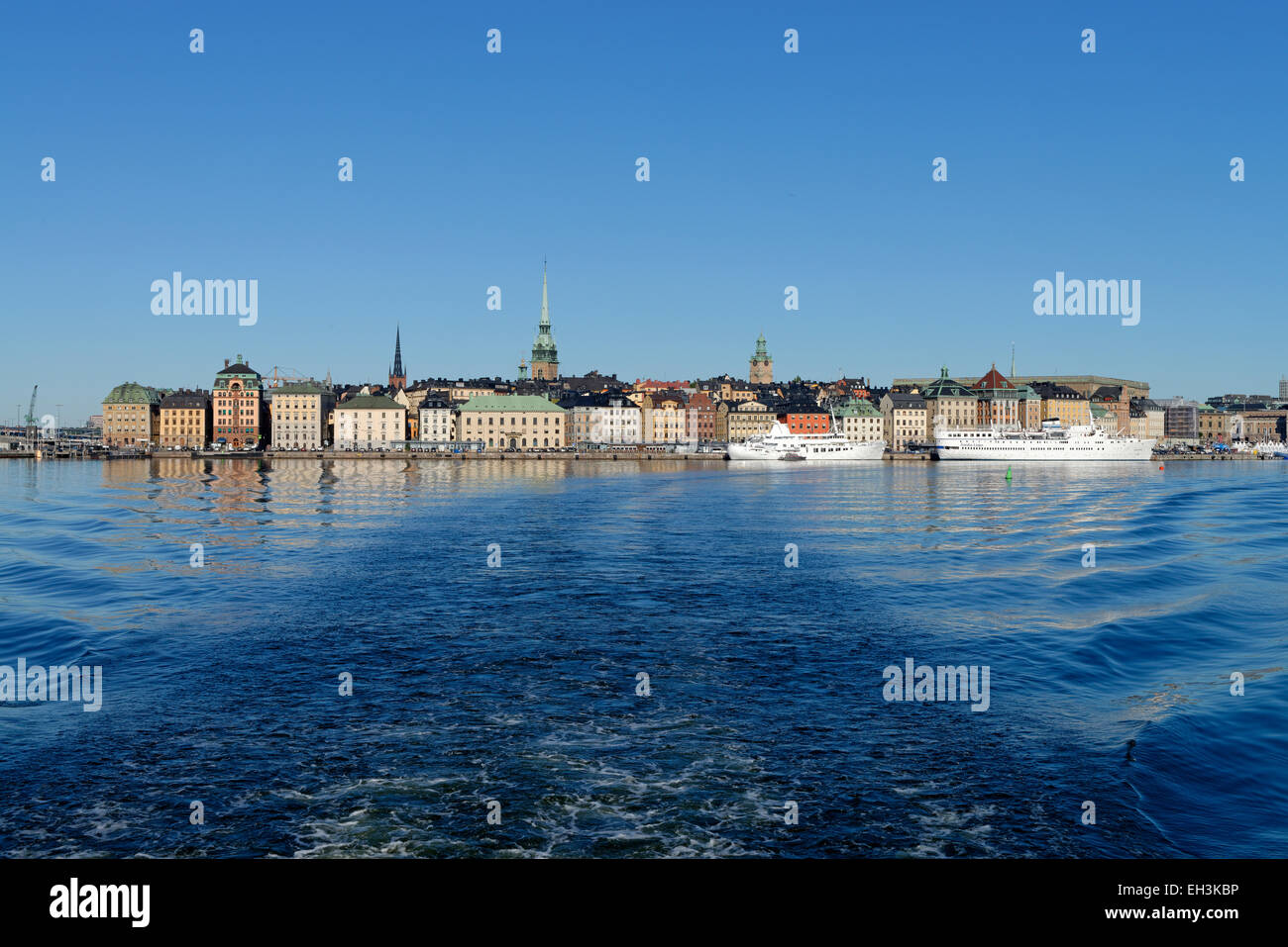 Houses on Skeppsbron, Gamla stan old town, from the ferry, Stockholm ...