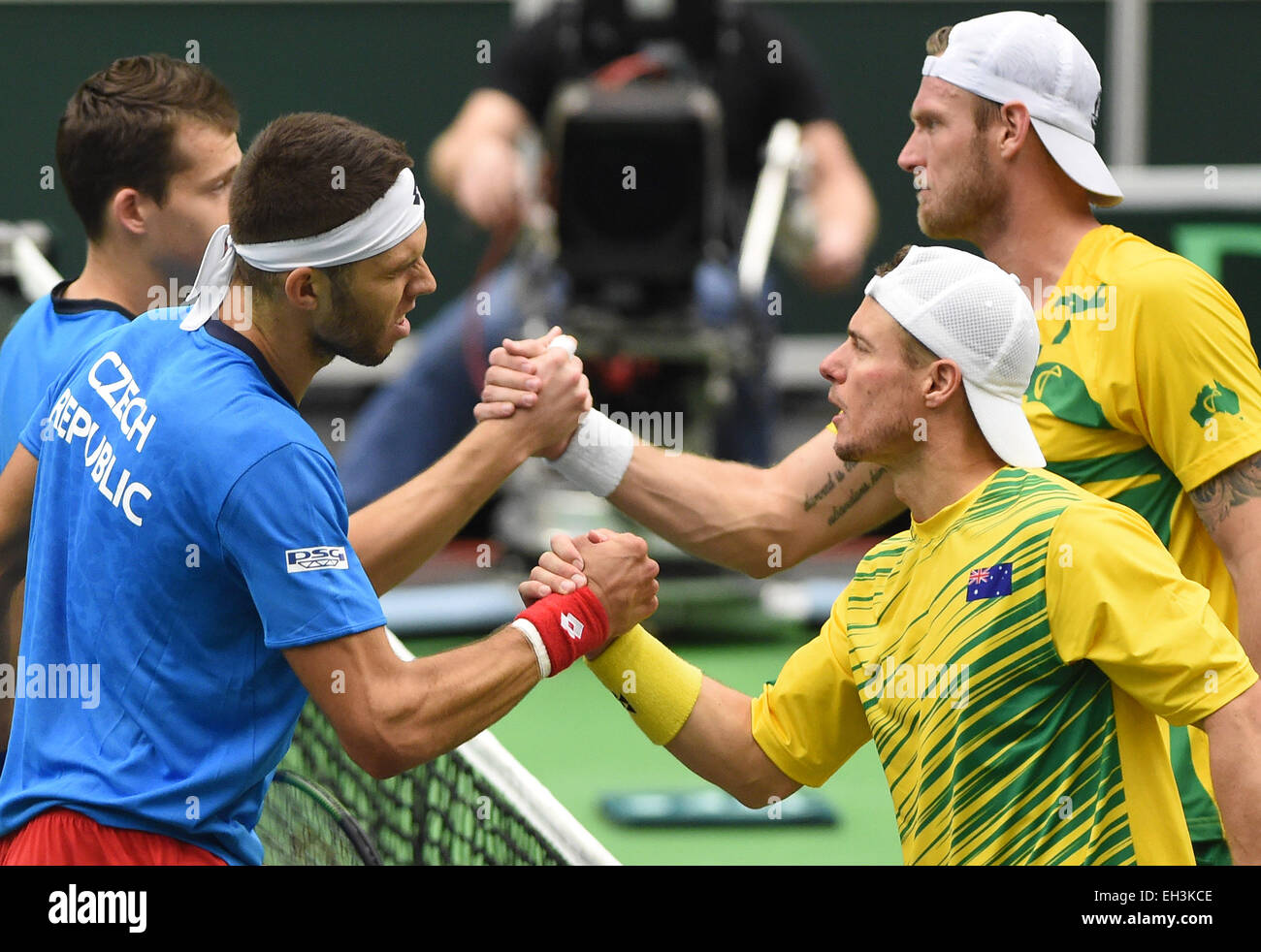 Adam Pavlasek and Jiri Vesely of the Czech Republic greet Lleyton ...