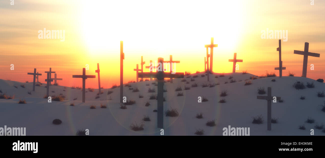 illustration of a desert and wooden crosses Stock Photo - Alamy