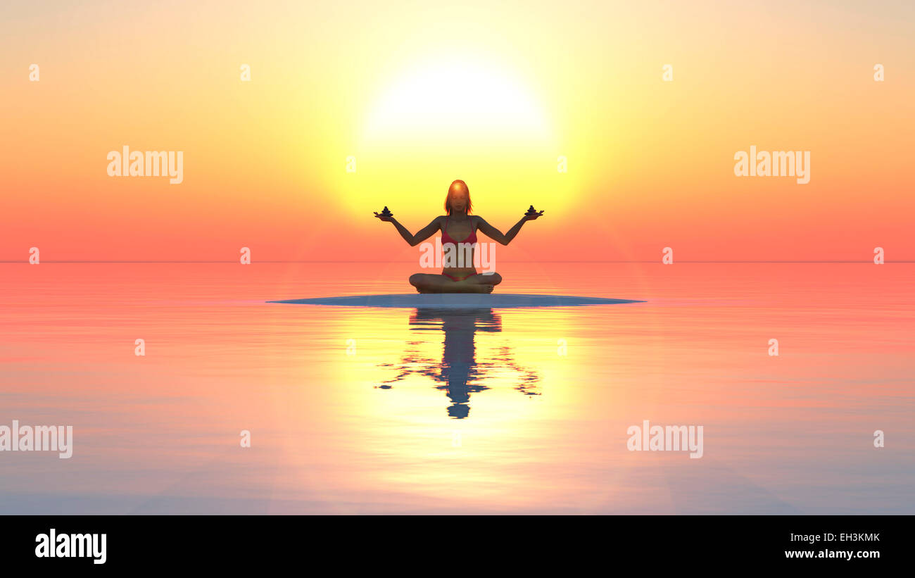 woman, zen meditation and sunset Stock Photo - Alamy