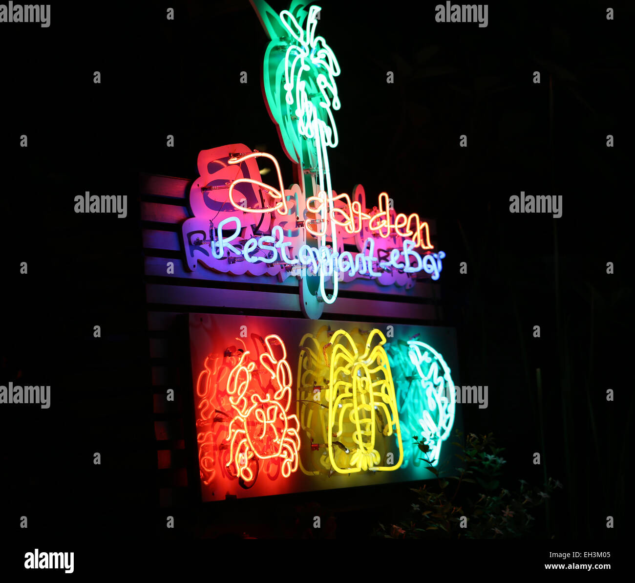 photo glowing sign in the restaurant at night Stock Photo - Alamy