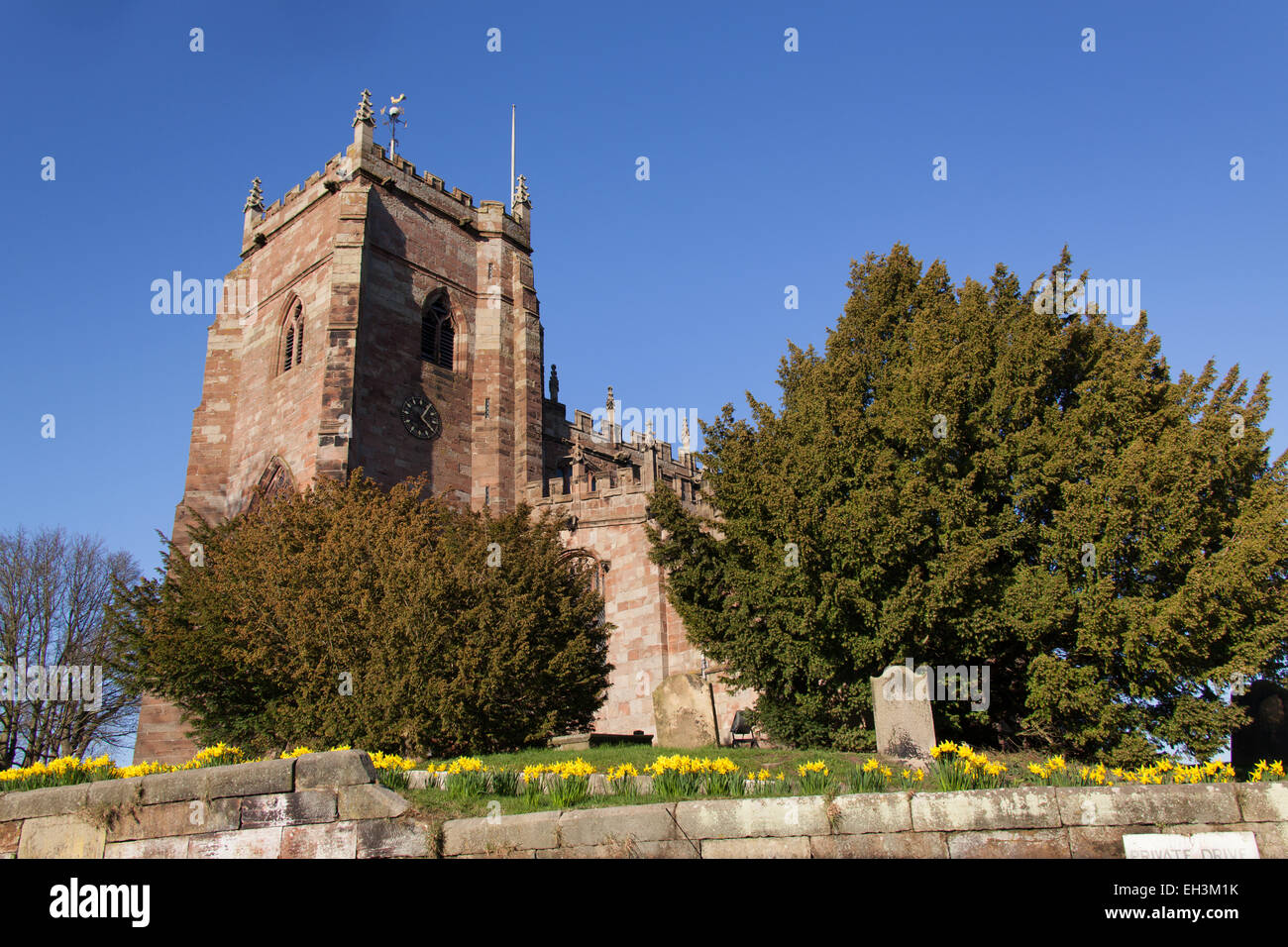 Village of Malpas, England. Picturesque spring view of St Oswald’s ...