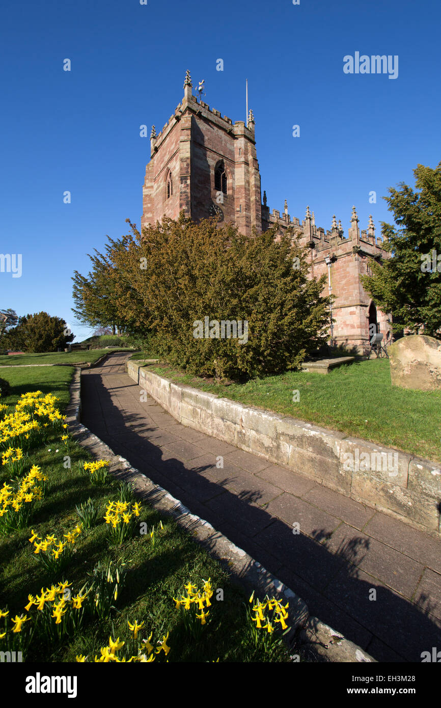 Village of Malpas, England. Picturesque spring view of St Oswald’s ...