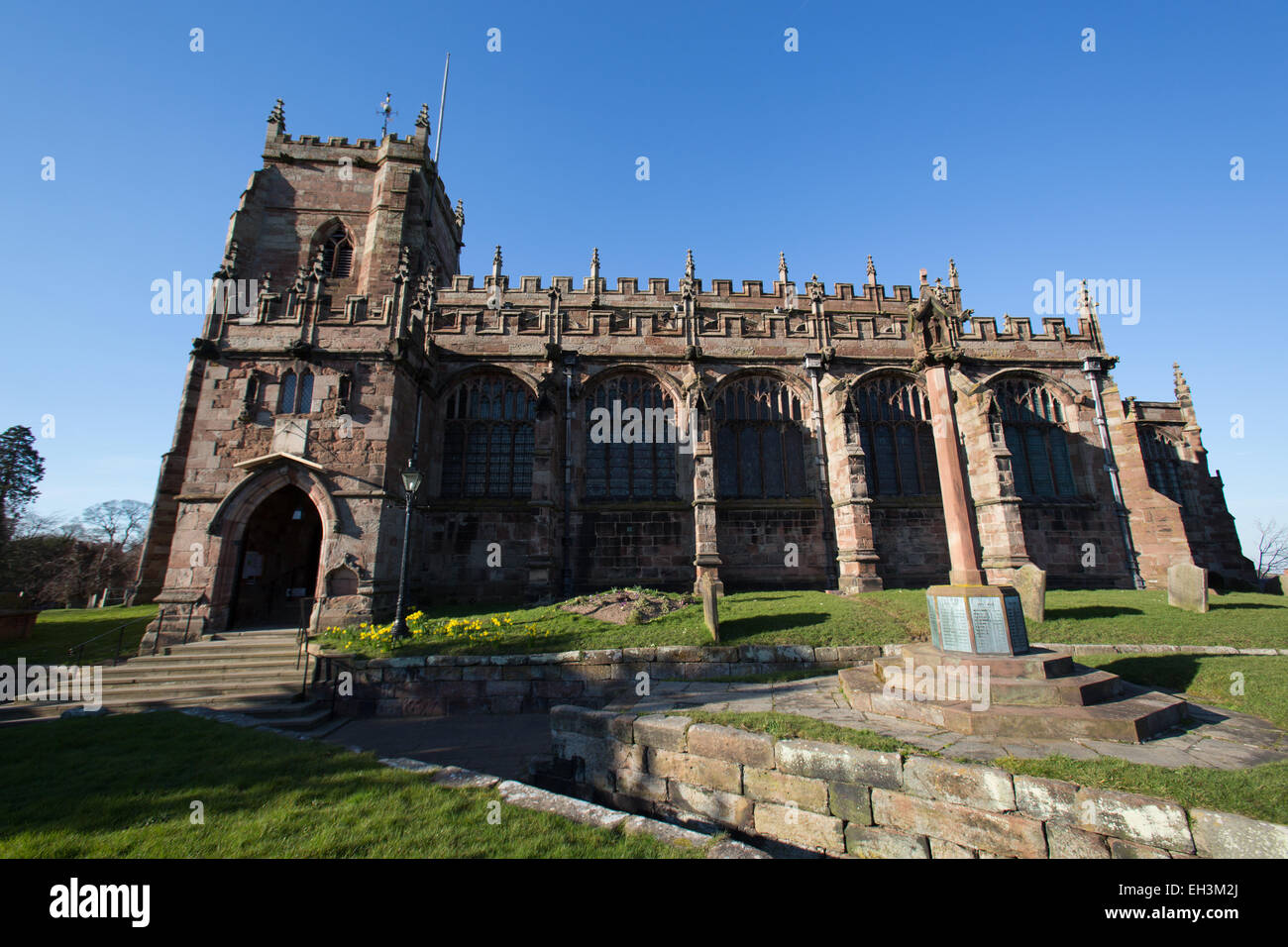 Village of Malpas, England. Picturesque spring view of St Oswald’s ...