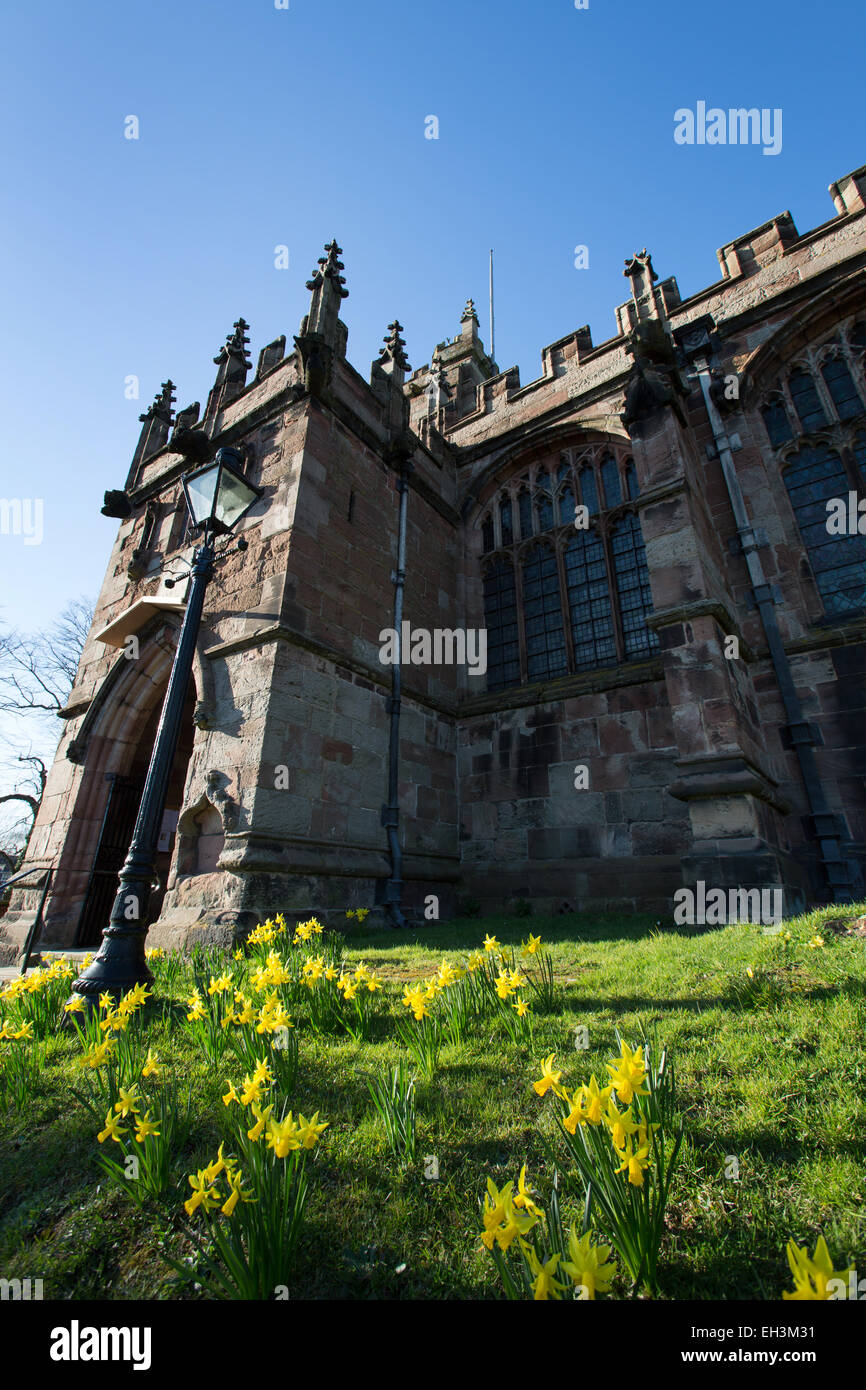 Village of Malpas, England. Picturesque spring view of St Oswald’s ...