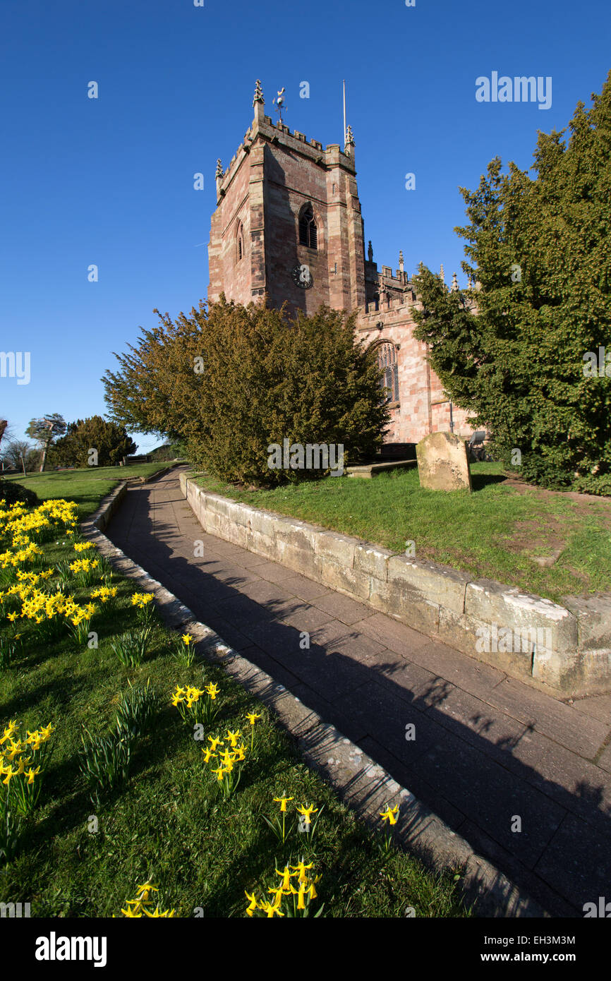 Village of Malpas, England. Picturesque spring view of St Oswald’s ...