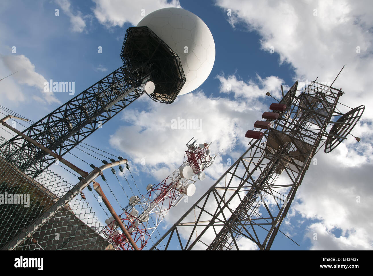 radar and communication antennas on top of a mountain Stock Photo - Alamy