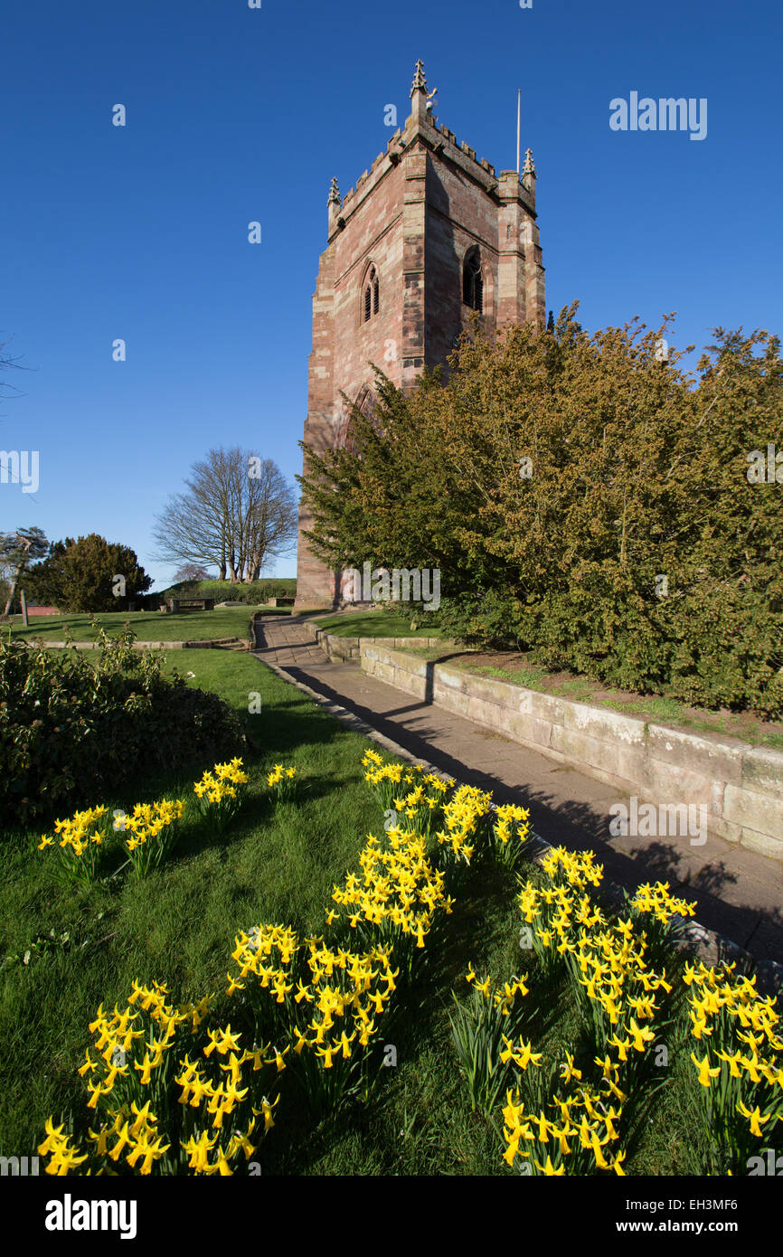 Village of Malpas, England. Picturesque spring view of St Oswald’s ...