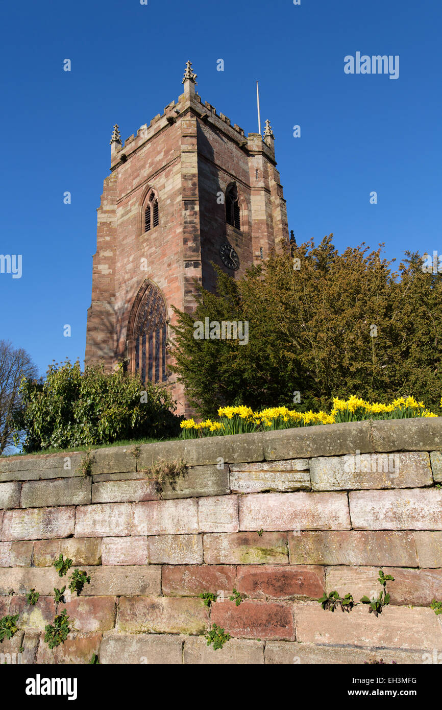 Village of Malpas, England. Picturesque spring view of St Oswald’s ...