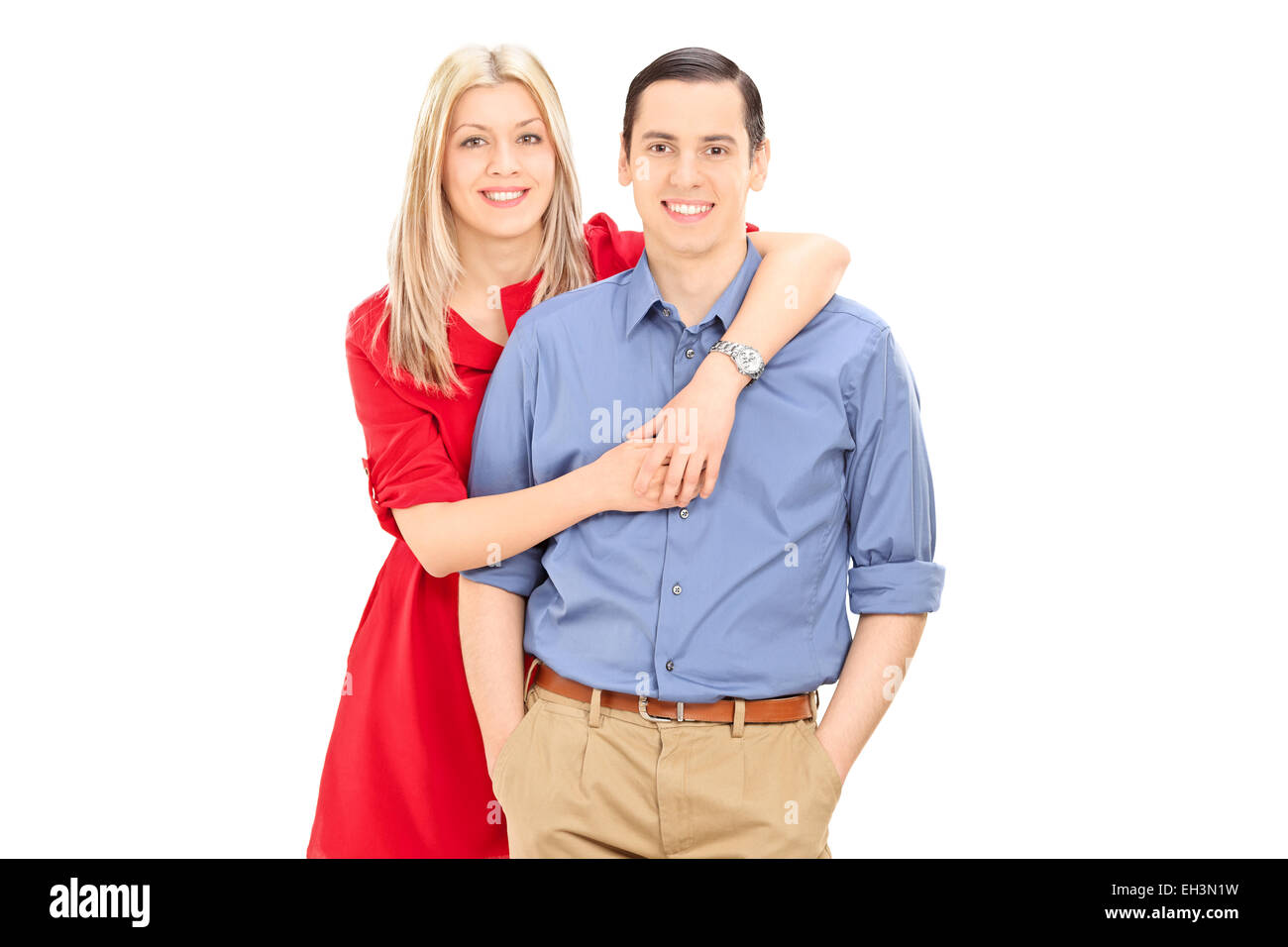 Studio shot of a young couple posing together isolated on white ...