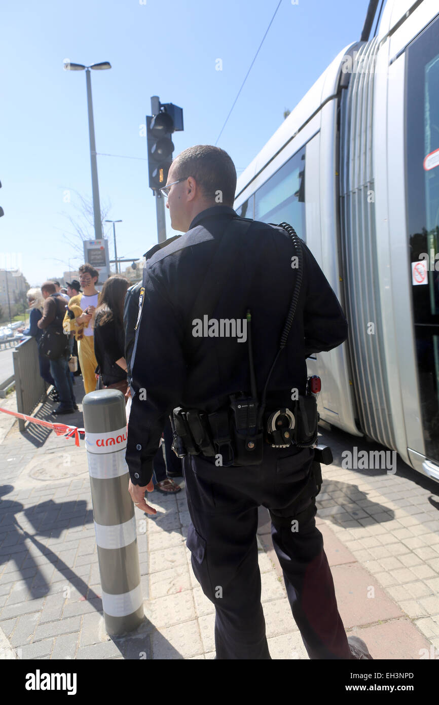 Jerusalem, Israel. 6th Mar, 2015. An uniformed police officer stands at ...