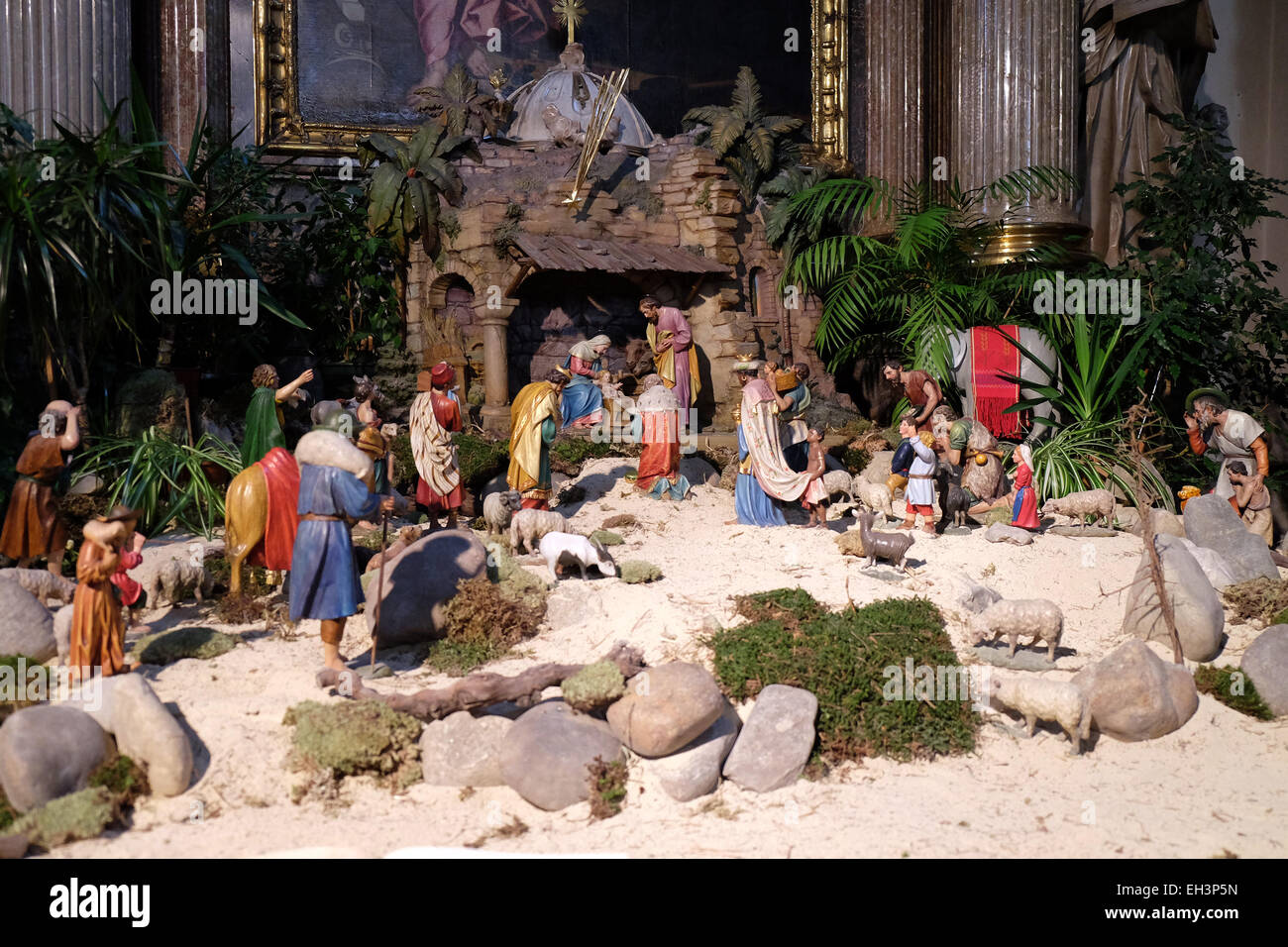 Nativity scene, creche, or crib, birth of Jesus in Graz Cathedral ...