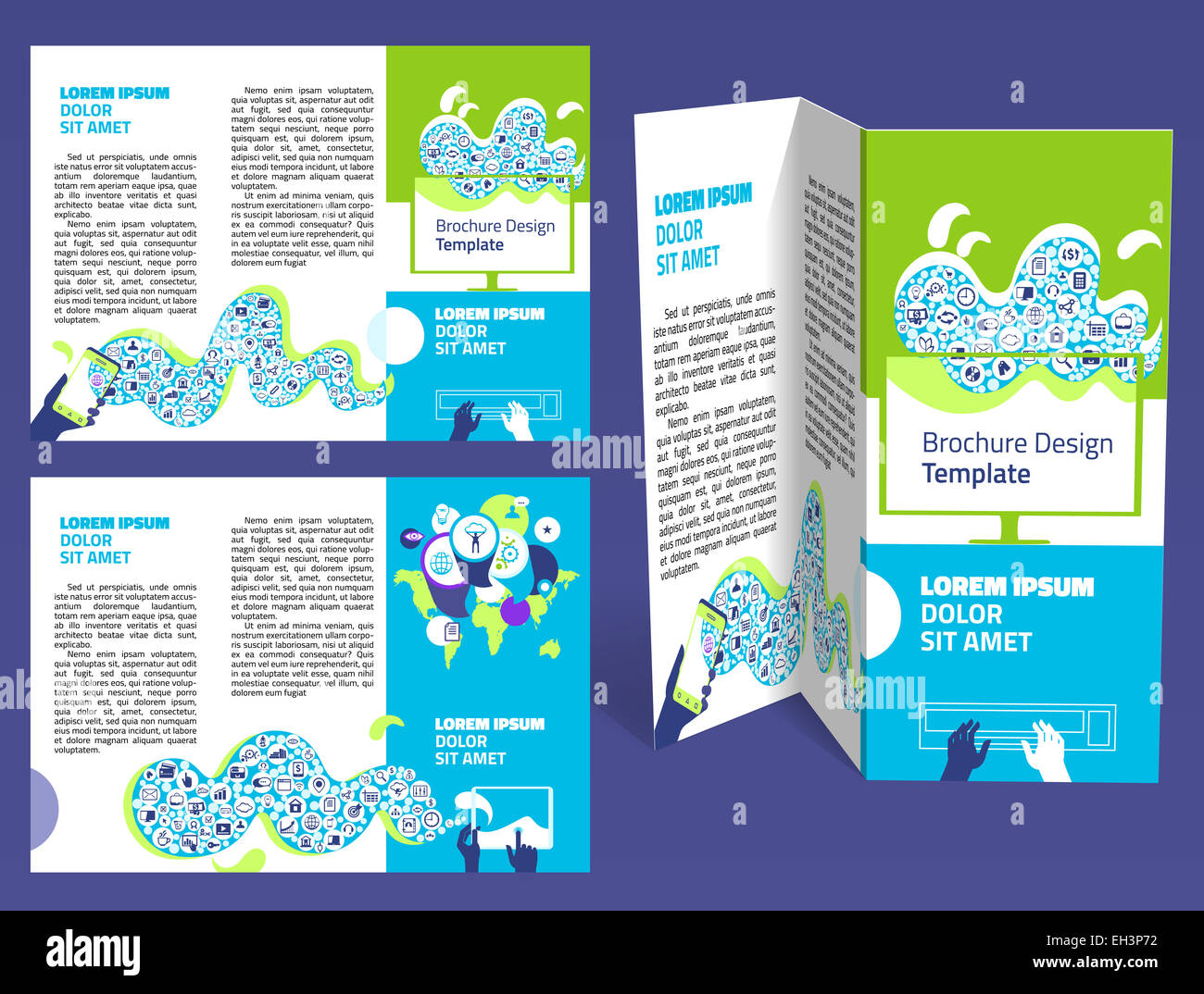 Brochure, booklet z-fold layout. Editable design template. Two sides ...