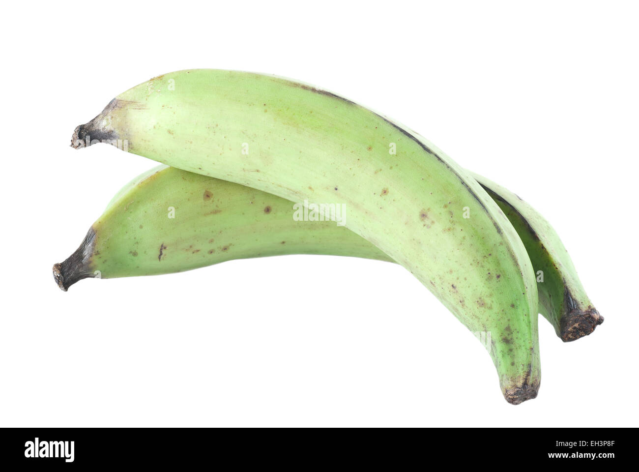 Two green plantains on white background Stock Photo - Alamy