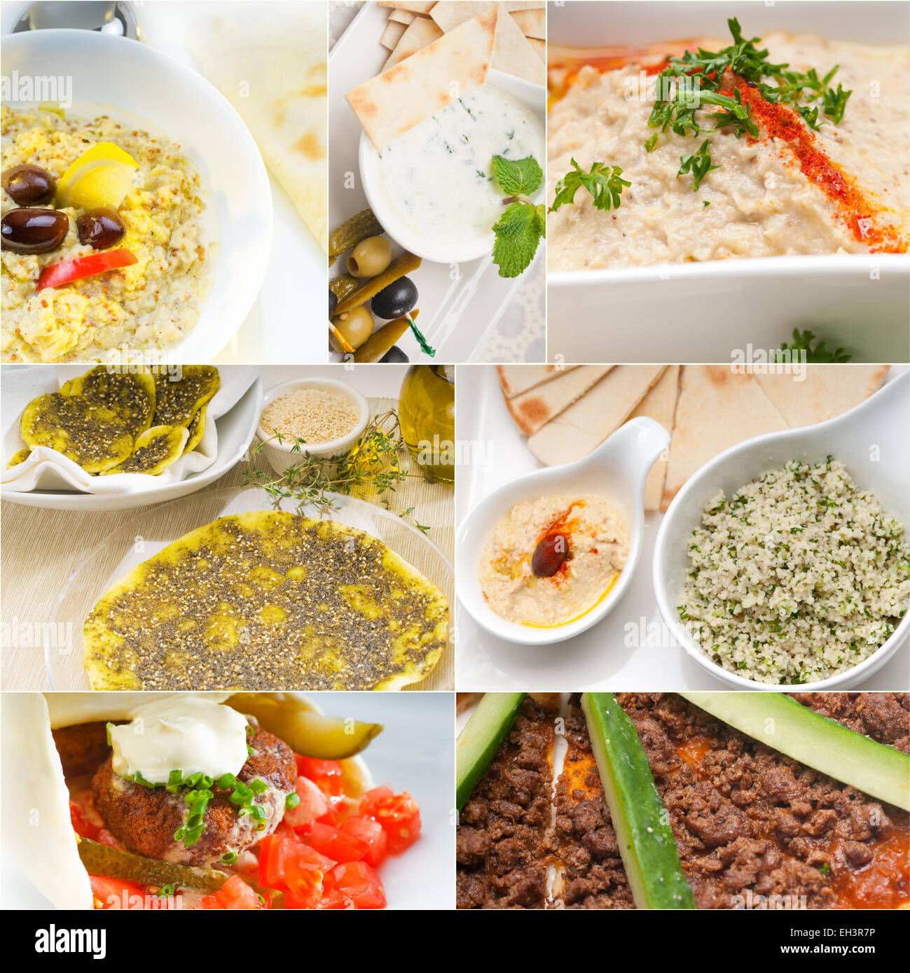 Arab middle eastern food collage collection on white frame Stock Photo ...