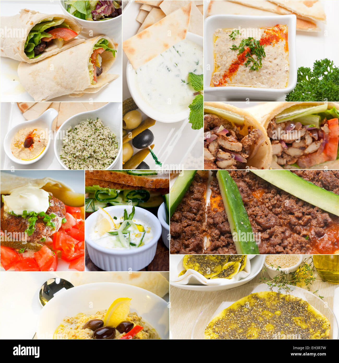 Arab middle eastern food collage collection on white frame Stock Photo ...
