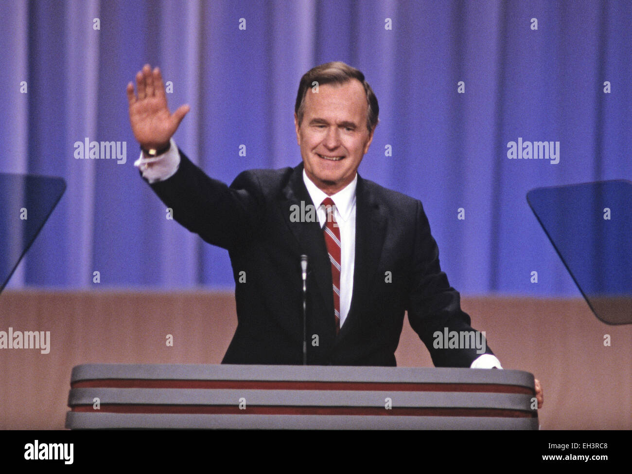 United States Vice President George H.W. Bush on the podium as he ...