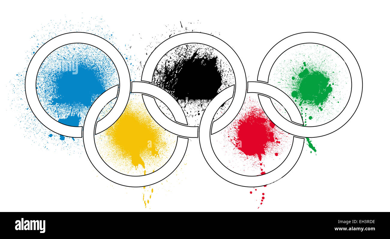 Olympic style rings with paint splashes over white Stock Photo - Alamy