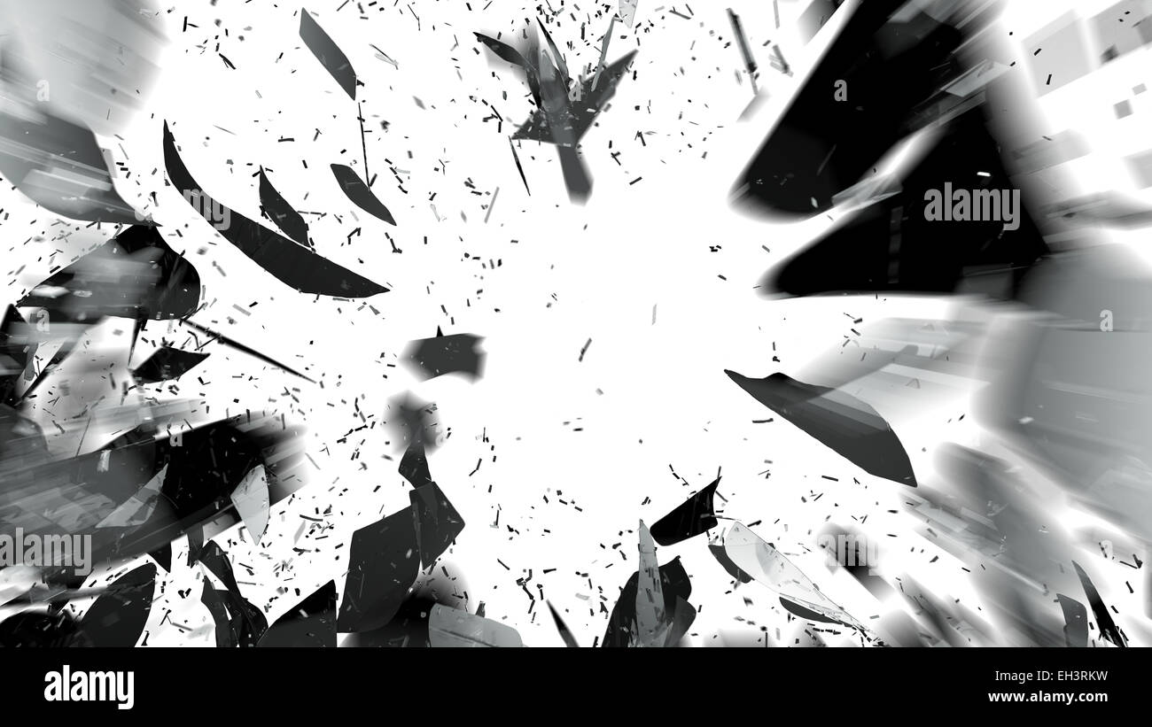 Shattered pieces of glass on white with motion blur. Large resolution ...