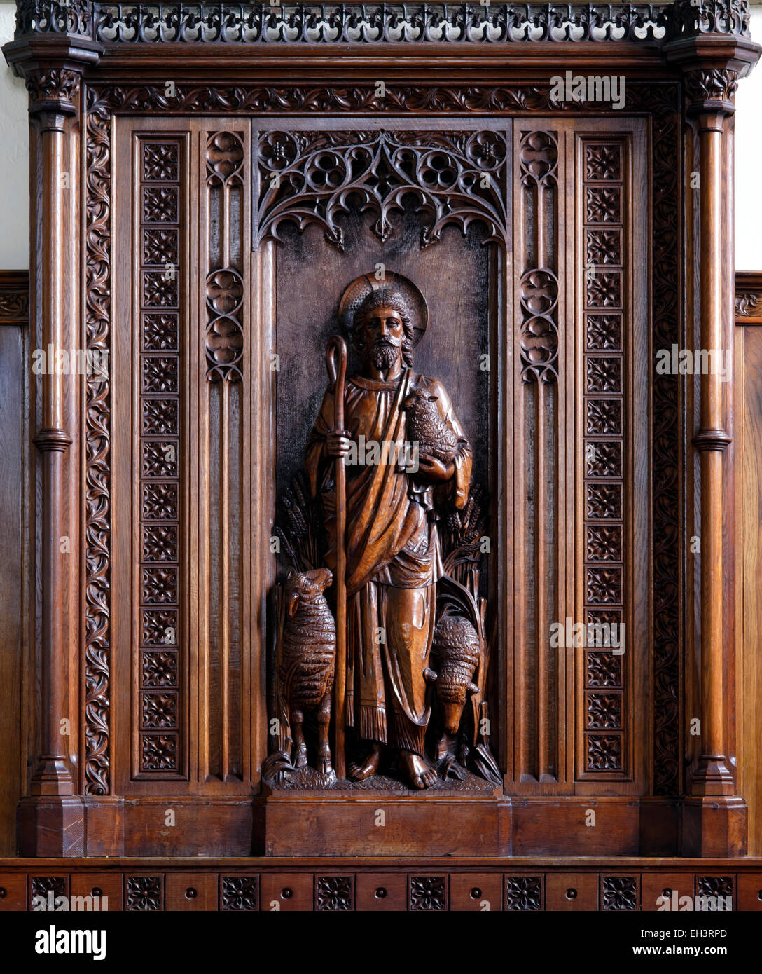 The unique oak reredos in memory of J. Milner, rector of St. Mary the ...