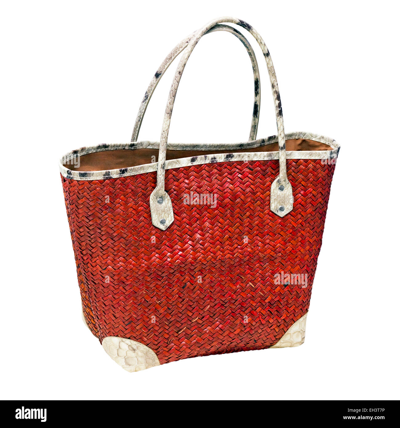Red woven shopping bag isolated on white background Stock Photo - Alamy