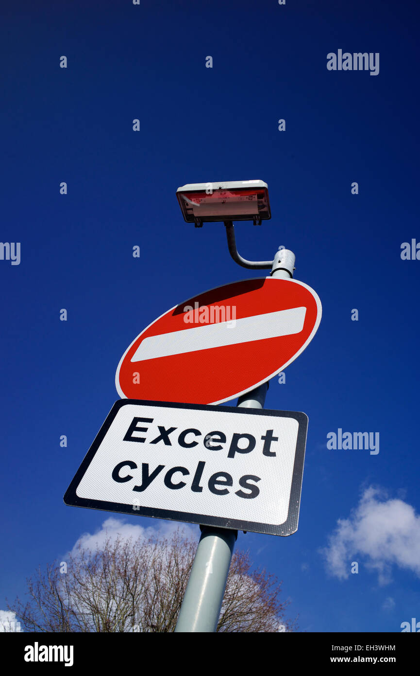 "No Entry" sign "Except cycles", UK Stock Photo - Alamy