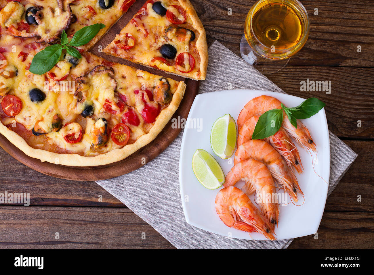 Italian Pizza with seafood. top view Stock Photo - Alamy
