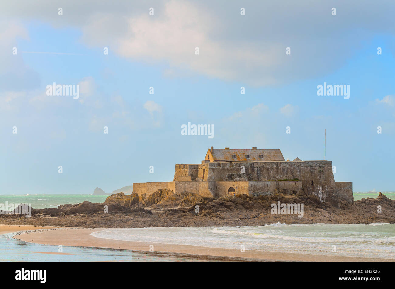 Fort National fortress in St-Malo, France, on windy weather and high ...