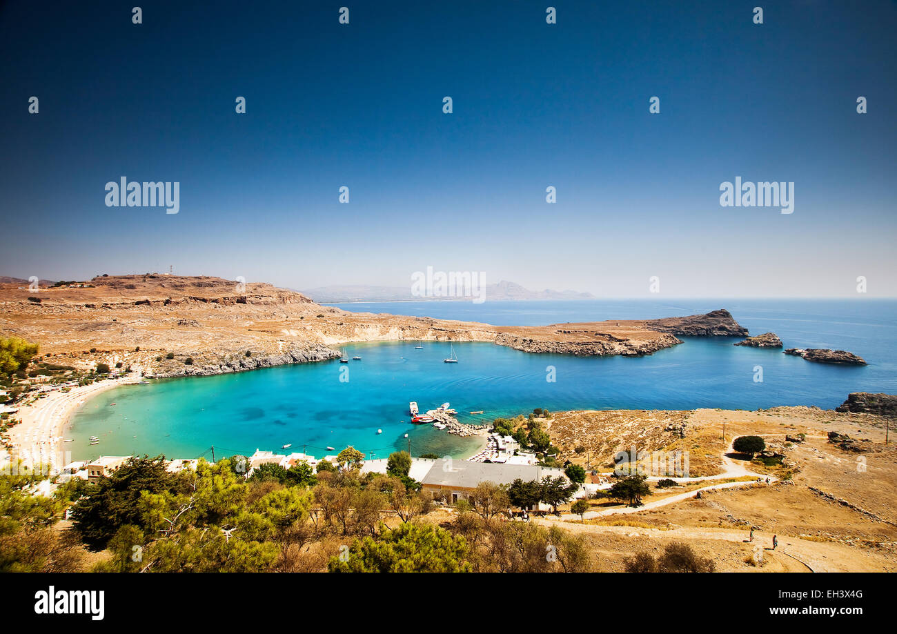 Lindos bay, Rhodes island, Greece Stock Photo - Alamy