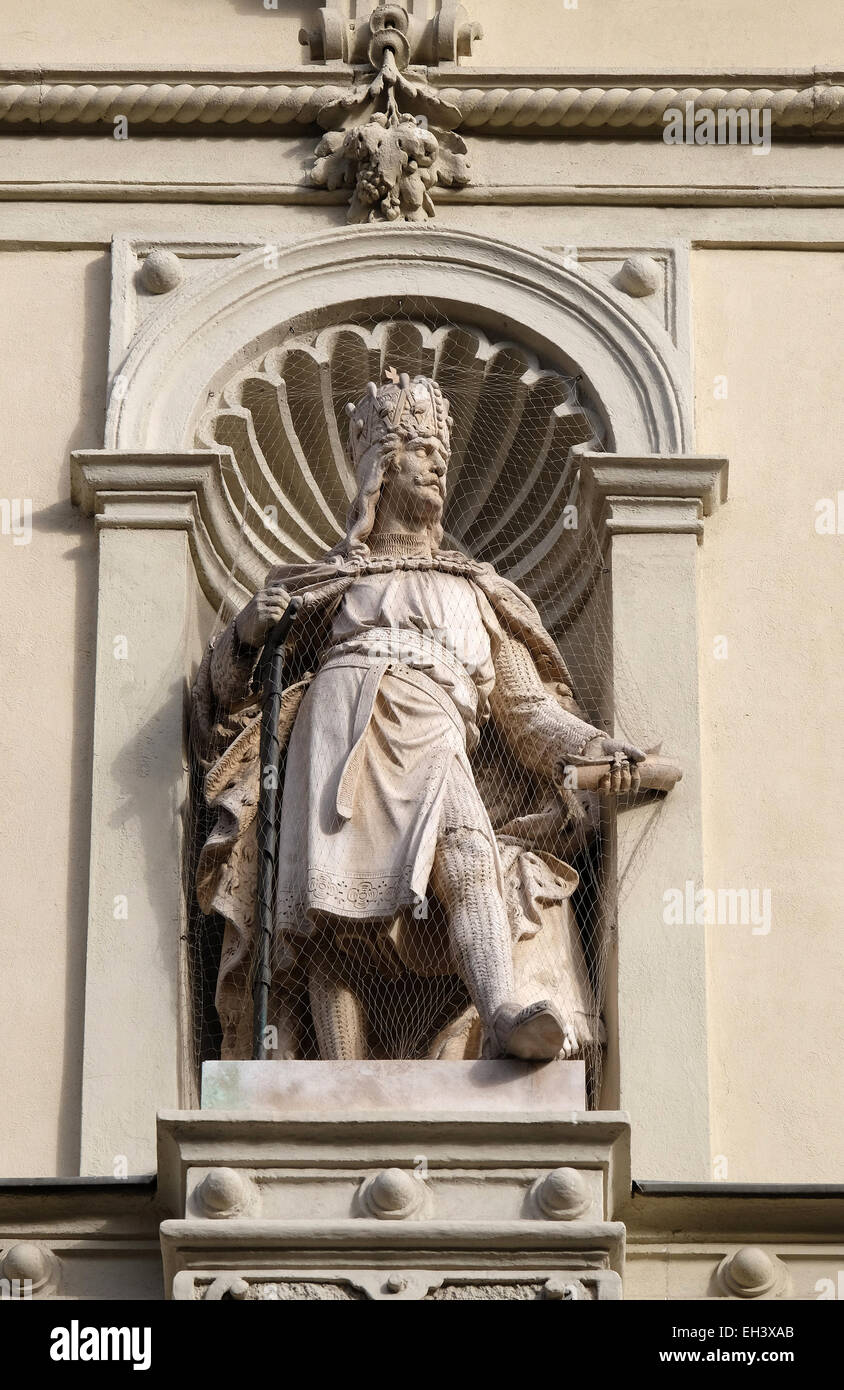 Statue of the Austrian monarchs on the portal of City Hall. Graz is the ...