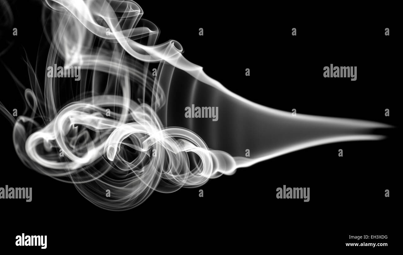 White abstract smoke pattern and curves over black background Stock ...
