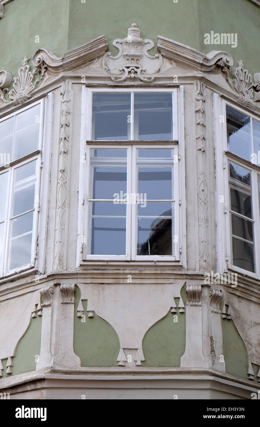 Residential housing detail with window pediment in Graz, Styria ...