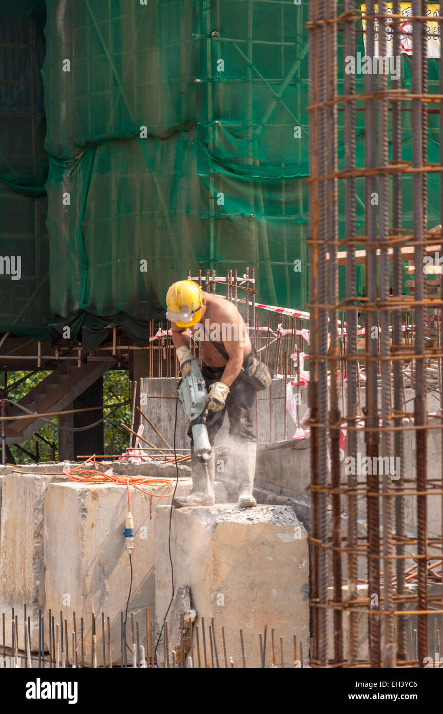 Construction worker on building site at Shatin, New Territories, Hong ...
