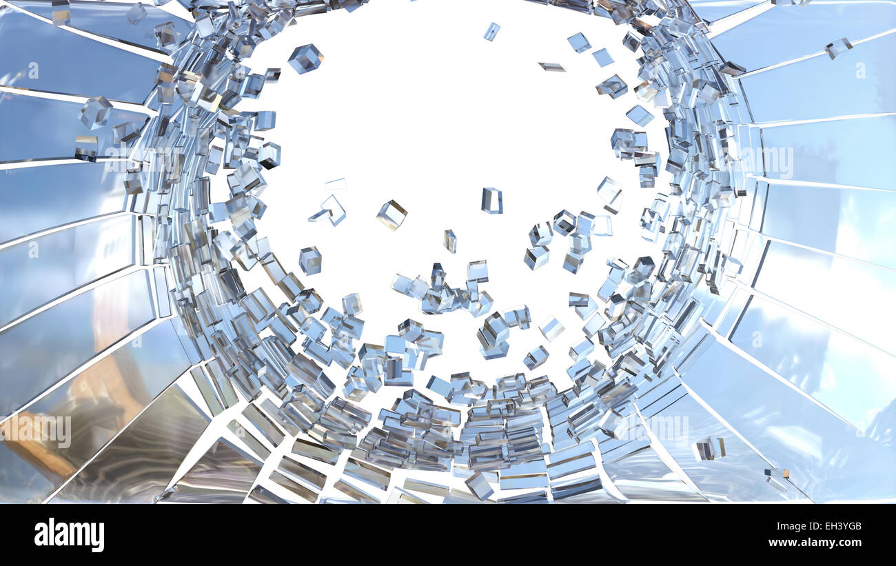 Demolishing: pieces of cubic shattered glass on white Stock Photo - Alamy