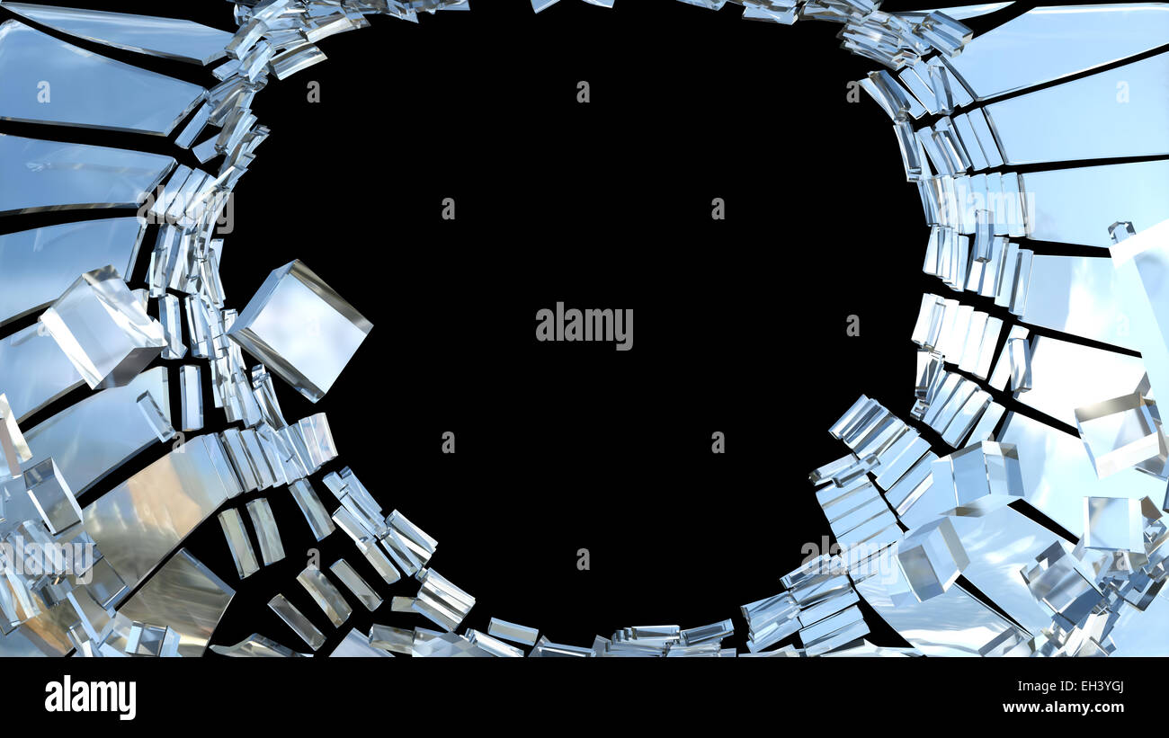 Destruction: pieces of cubic shattered glass on black Stock Photo - Alamy