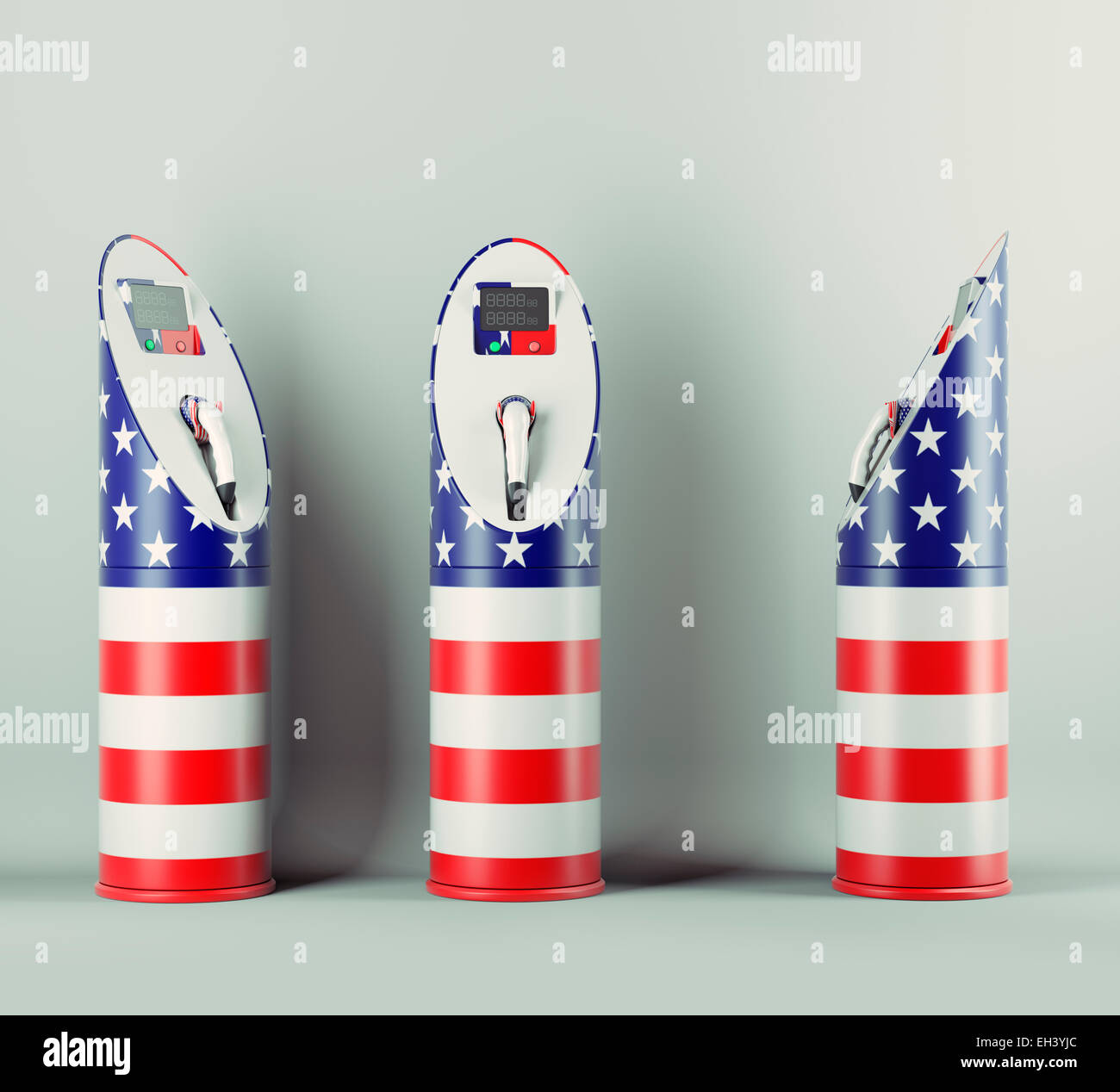 Eco fuel: three charging stations with USA flag pattern for electric ...