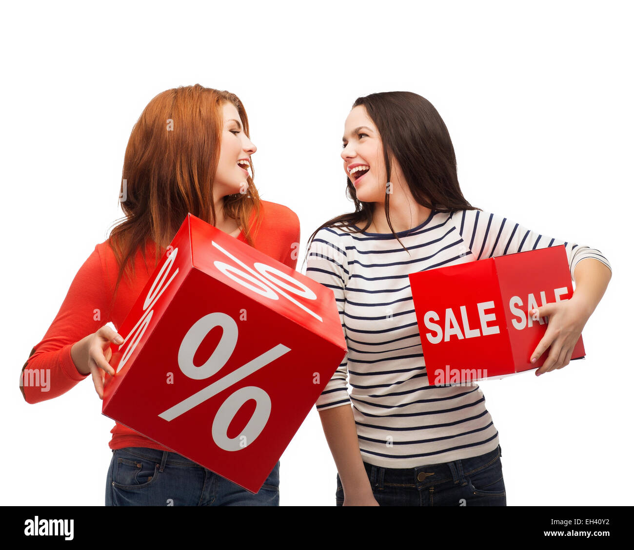 smiling teenage girl with percent and sale sign Stock Photo - Alamy
