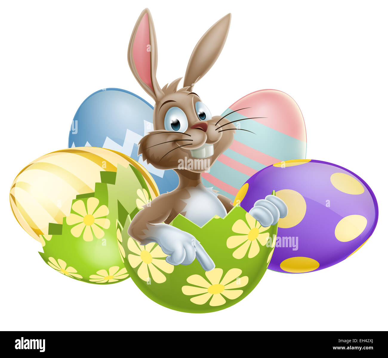 An illustration of the Easter bunny with colourful Easter eggs Stock ...