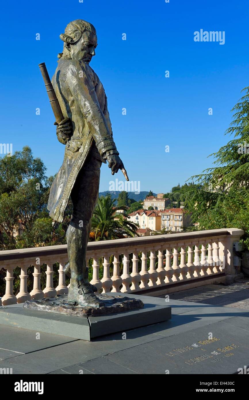 France, Alpes Maritimes, Grasse, amiral de Grasse statue (1722 1788 ...