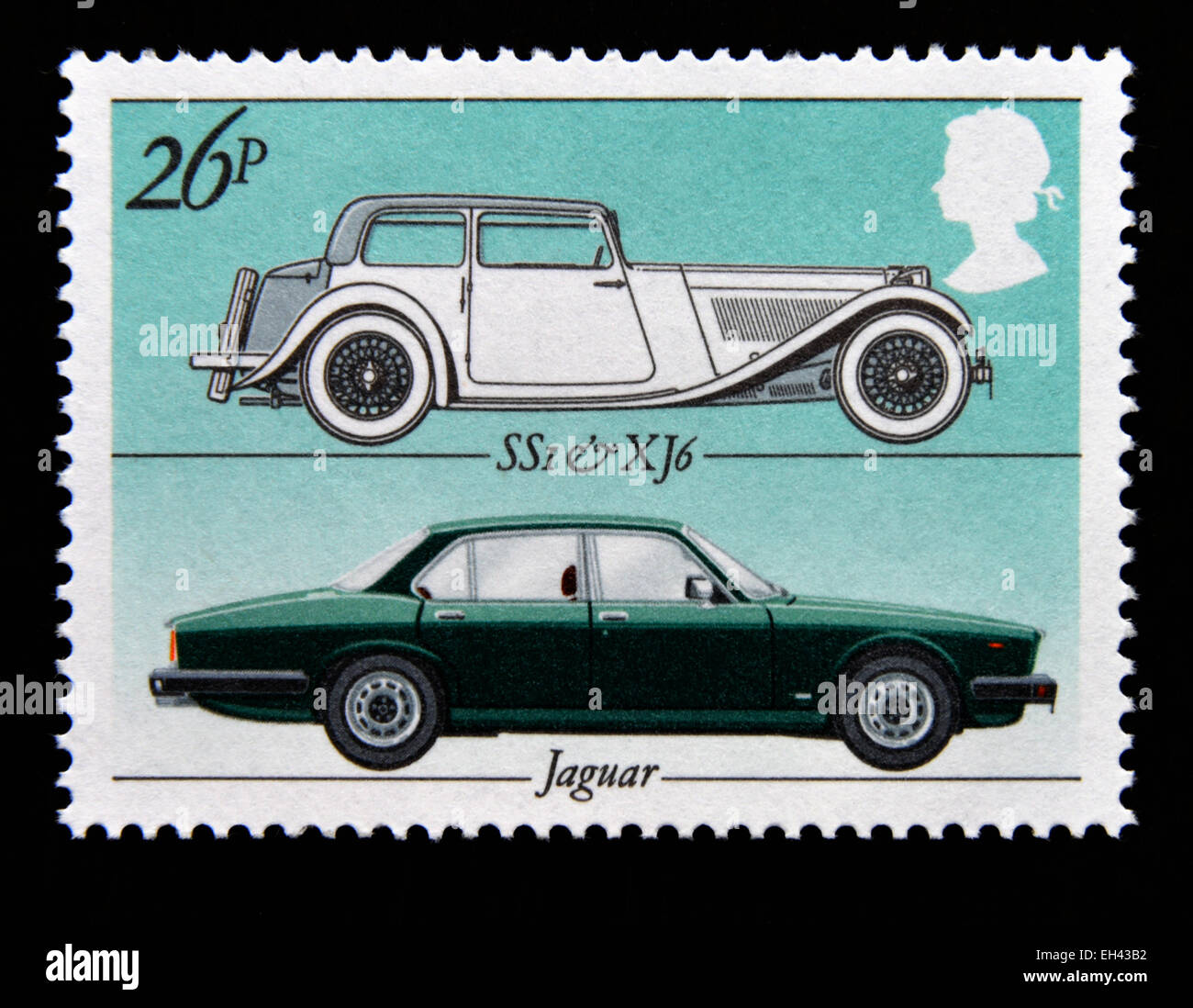 Postage stamp. Great Britain. Queen Elizabeth II. 1982. British Motor ...