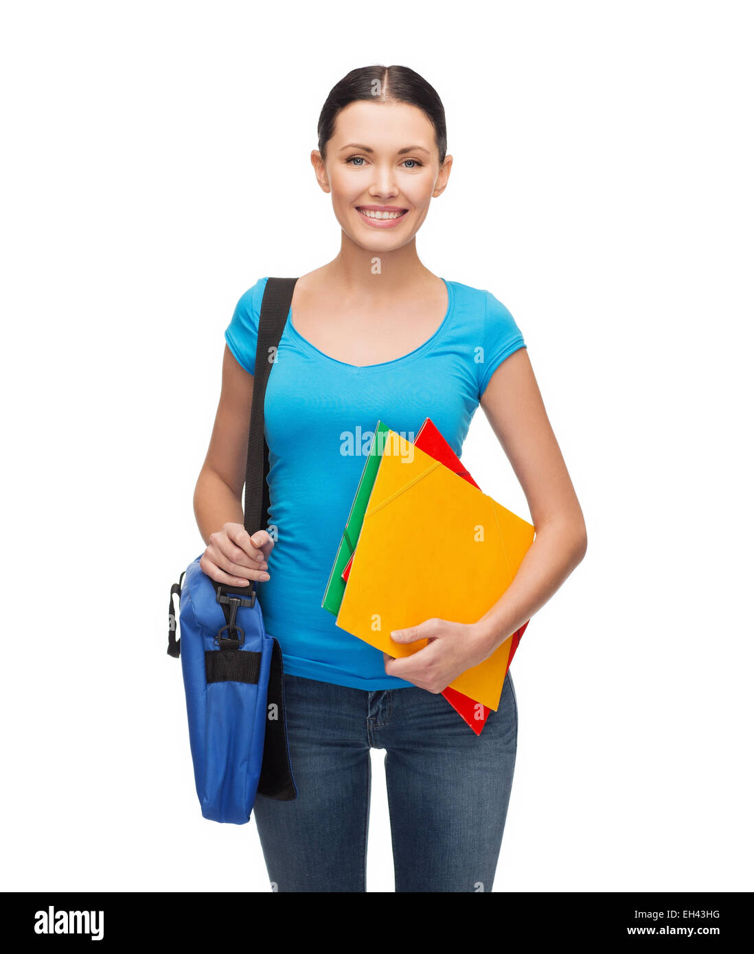smiling student with bag and folders Stock Photo - Alamy