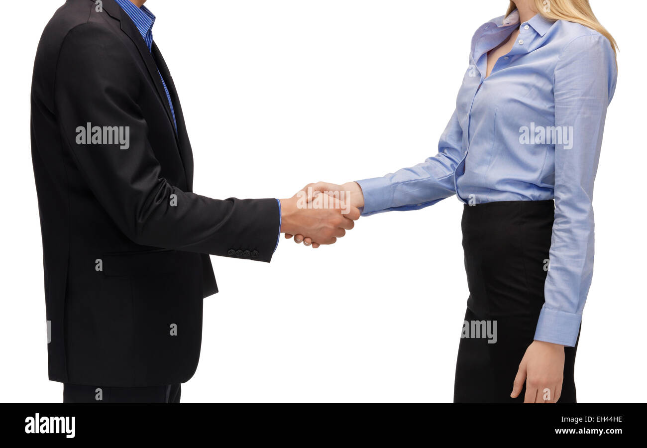 man and woman shaking their hands Stock Photo - Alamy