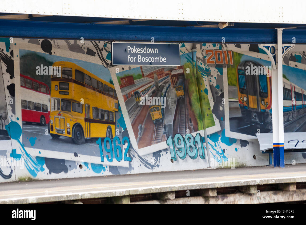 Artwork murals of transport through the ages on walls of train station ...