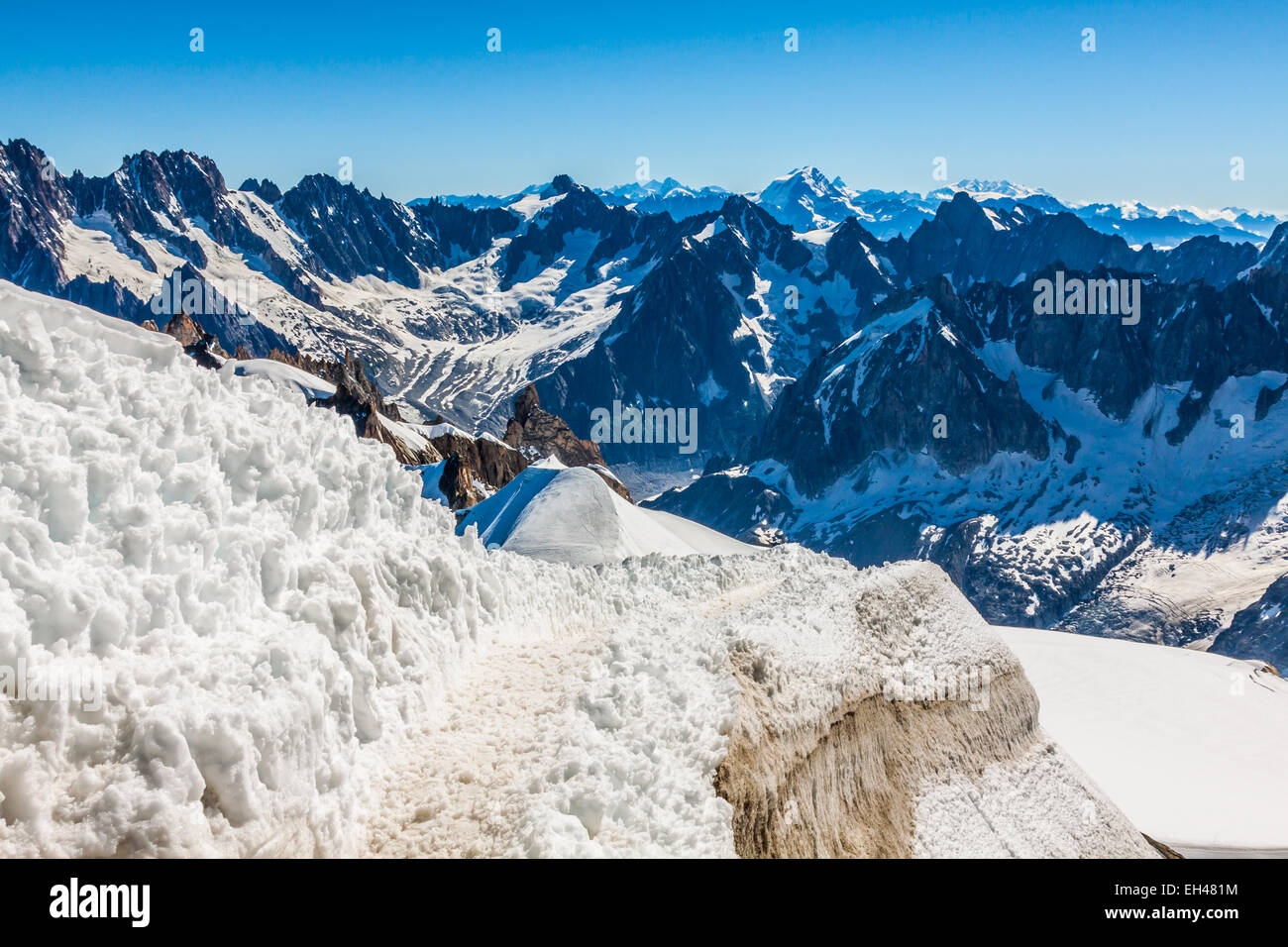 Mont Blanc mountain massif summer landscape(view from Aiguille du Midi Mount, French Stock Photo ...