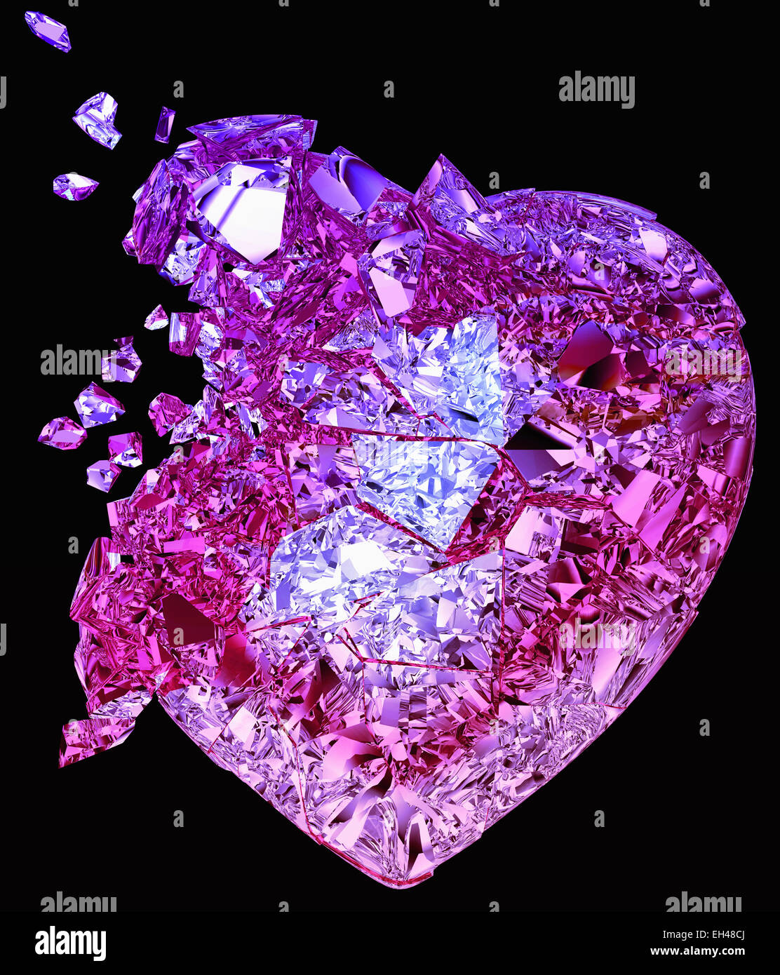 Broken crystal Heart: unrequited love, death, disease or pain. Isolated ...